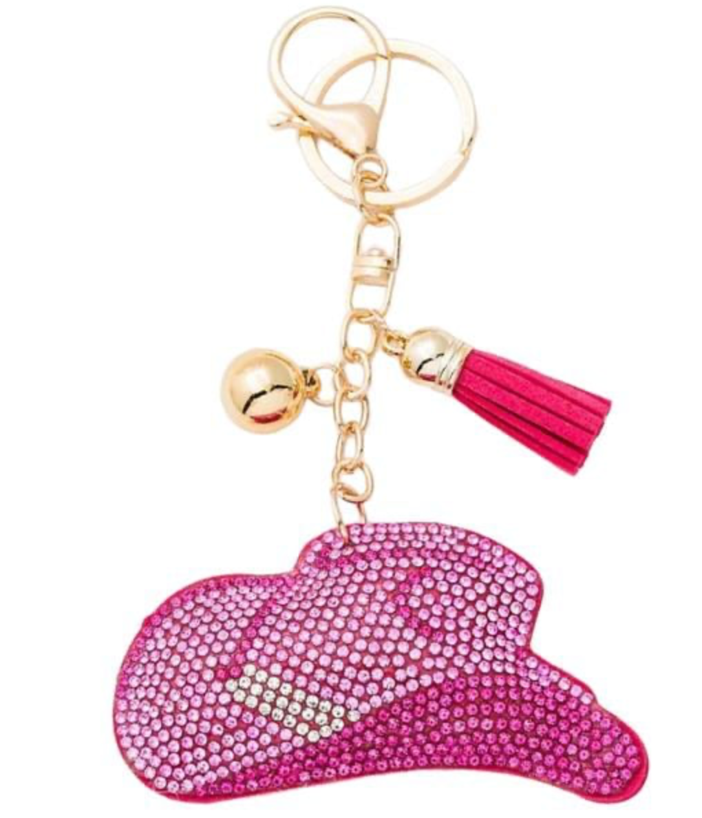 Pink Cowboy Hat Rhinestone Puffy Tassel Keychain– Plunkett's Hallmark